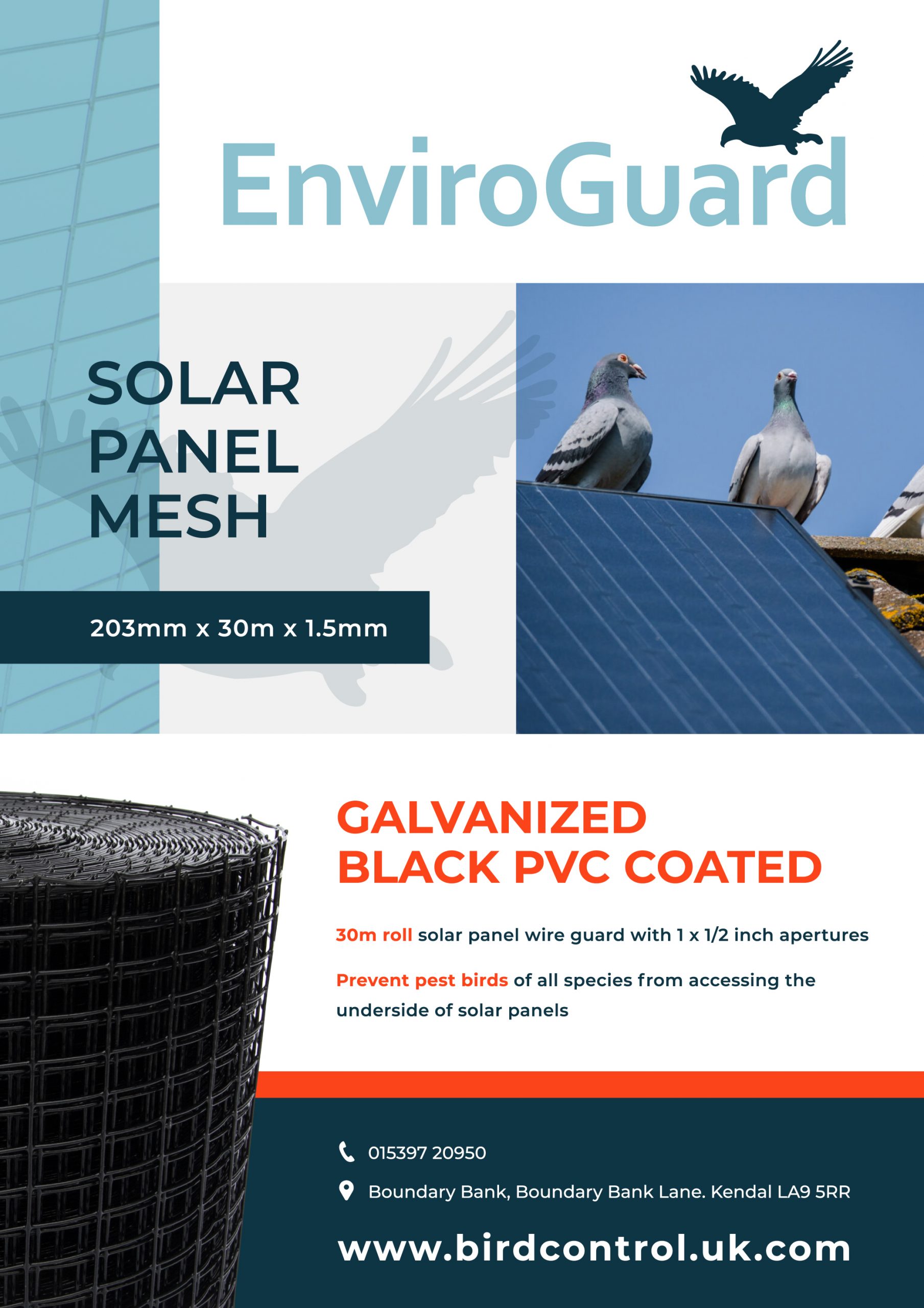 30M Roll Black PVC Coated Solar Mesh - EnviroGuard
