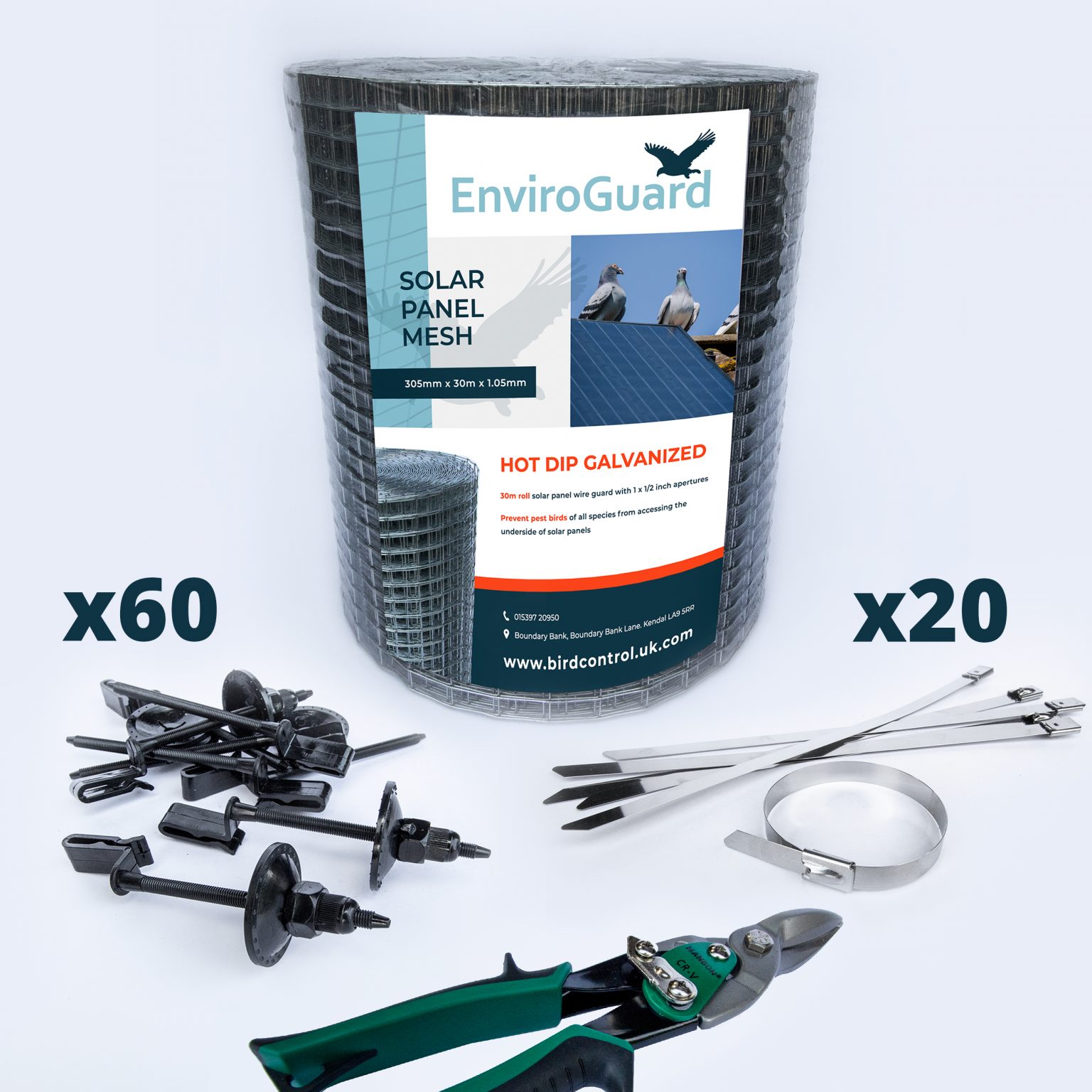 GALVANIZED - 30m Solar Panel Bird Exclusion Kit, 60 Retaining Clips ...